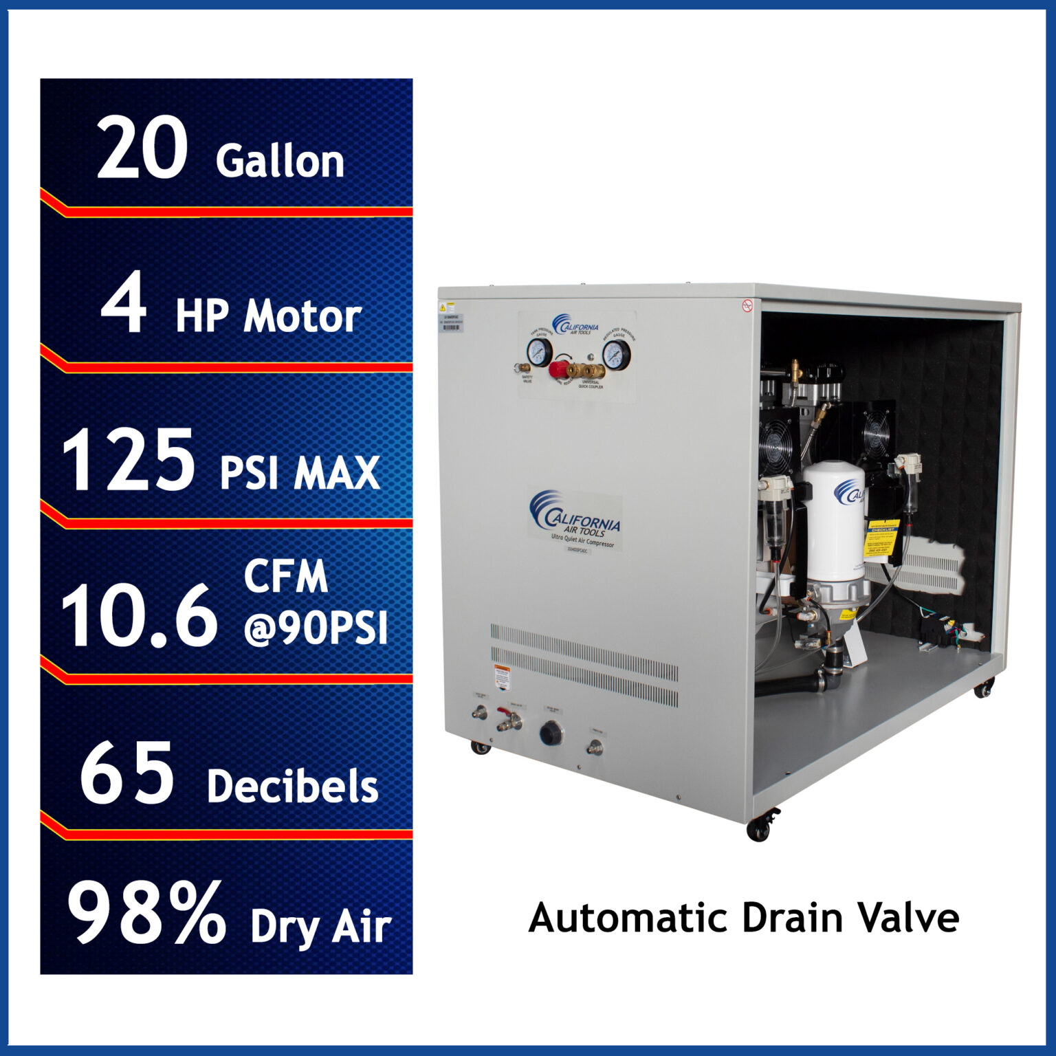 CALIFORNIA AIR TOOLS 20040DSPCADC Powerful 4.0 Hp Ultra Quiet & Oil ...