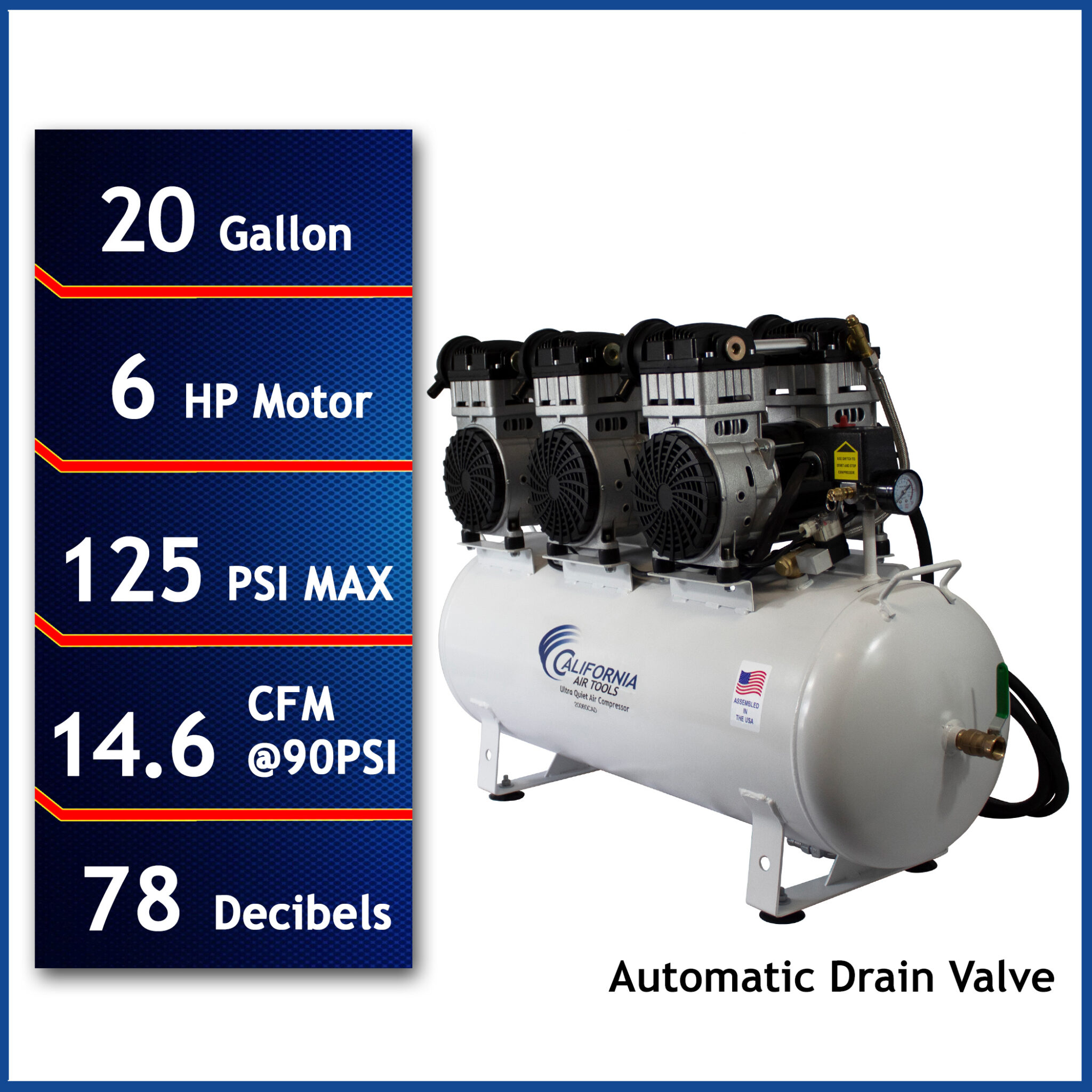 CALIFORNIA AIR TOOLS 20060CAD Powerful 6.0 Hp Ultra Quiet & Oil-Free 20 ...