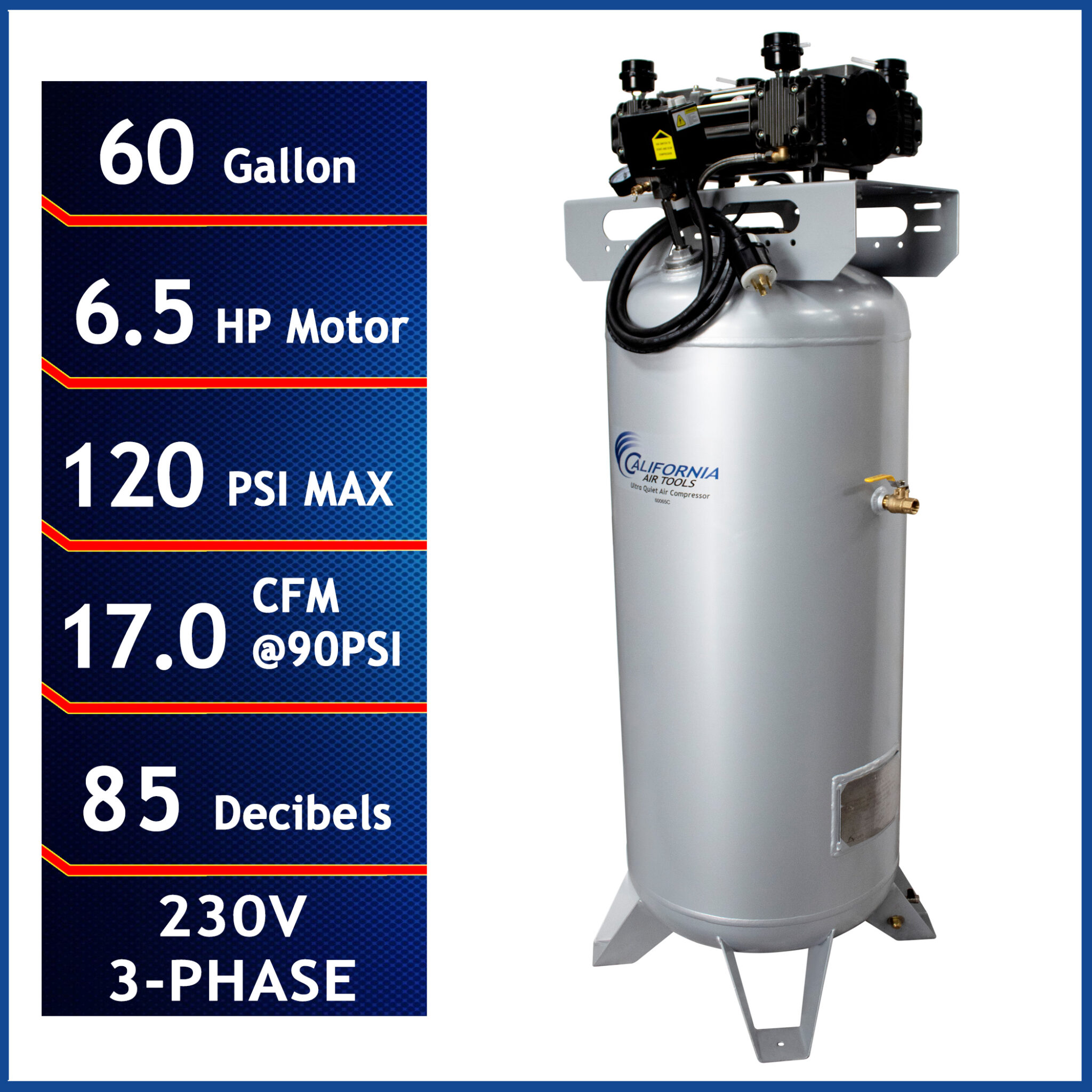 CALIFORNIA AIR TOOLS 60065C Powerful 6.5 Hp Ultra Quiet & Oil-Free 60 ...